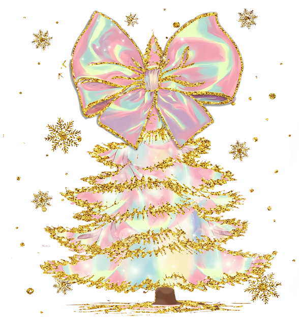 Pink Christmas Tree Outlined in Gold DTF (direct-to-film) Transfer ...