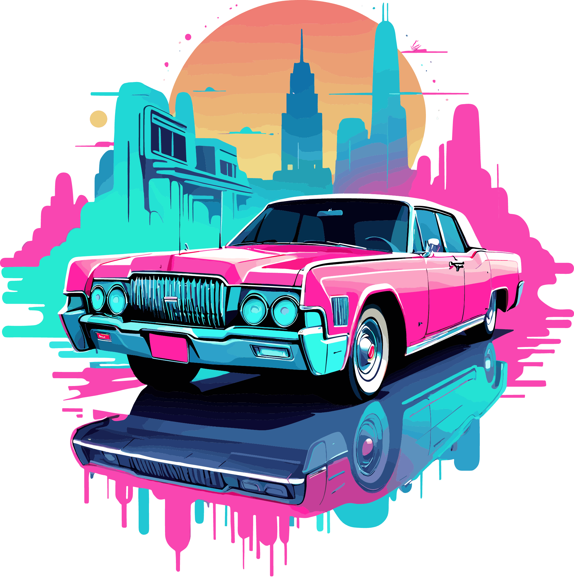 Pink Classic Car Color Drip DTF (direct-to-film) Transfer – Twisted ...