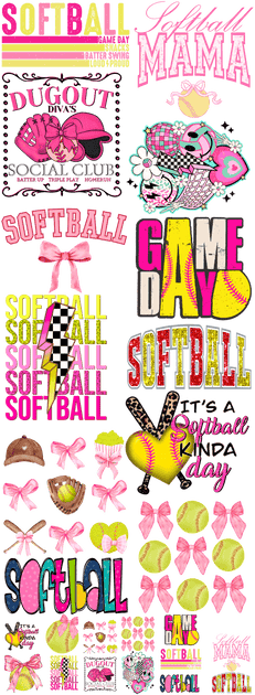 Pink Softball with Pocket Sizes 1 60x22" DTF Ready to Ship Gang Sheet ...