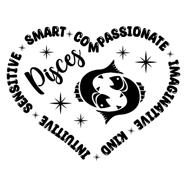 Pisces Characteristics with Heart Zodiac DTF (direct-to-film) Transfer ...