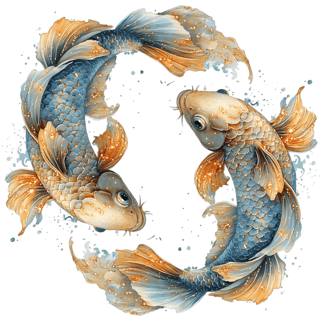 Pisces Fish Blue & Gold DTF (direct-to-film) Transfer – Twisted Image ...