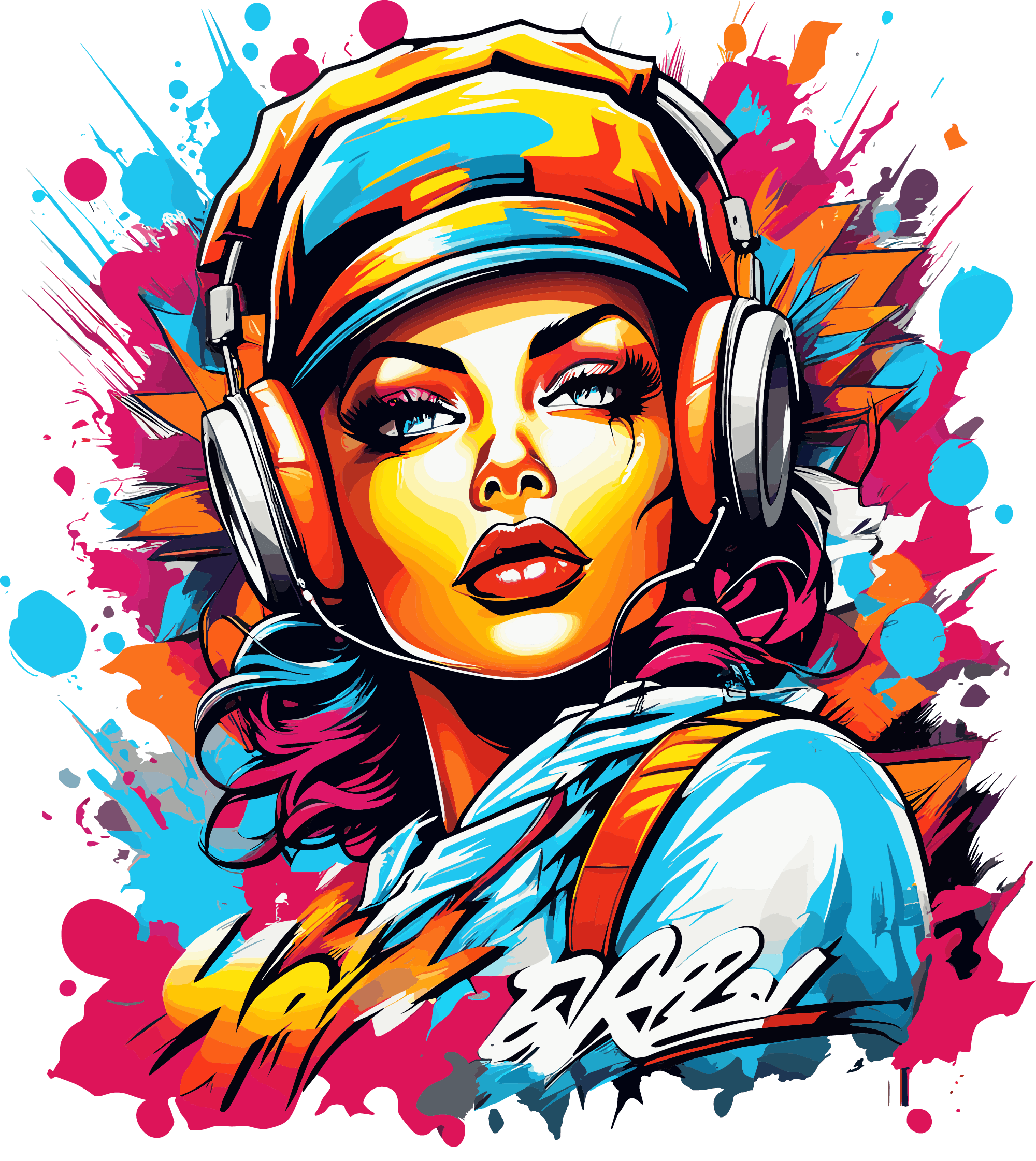 Pretty Girl Wearing Beats Color Drip DTF (direct-to-film) Transfer ...