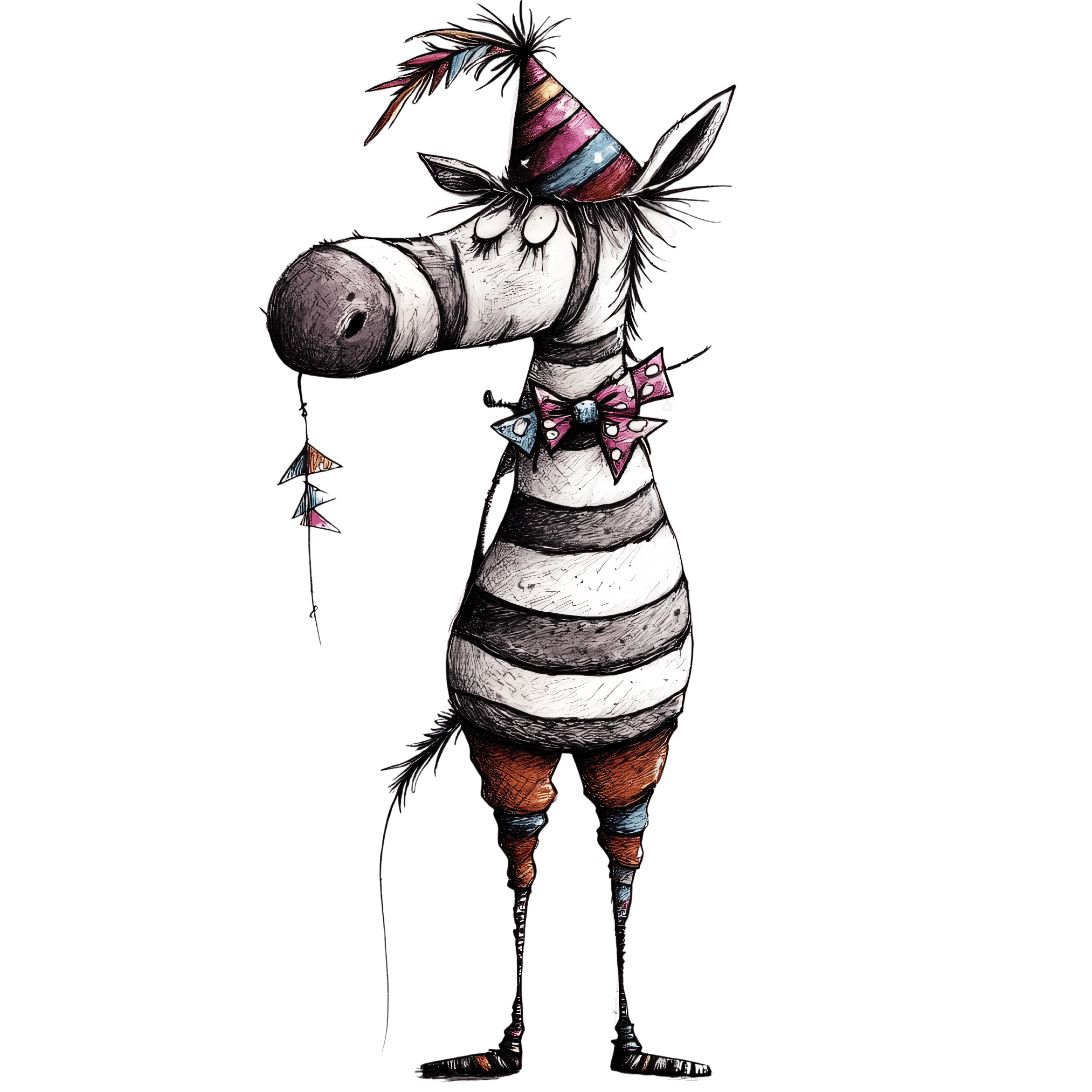 Quirky Zebra With Feather Adorned Party Hat and Bow Tie DTF (direct-to ...