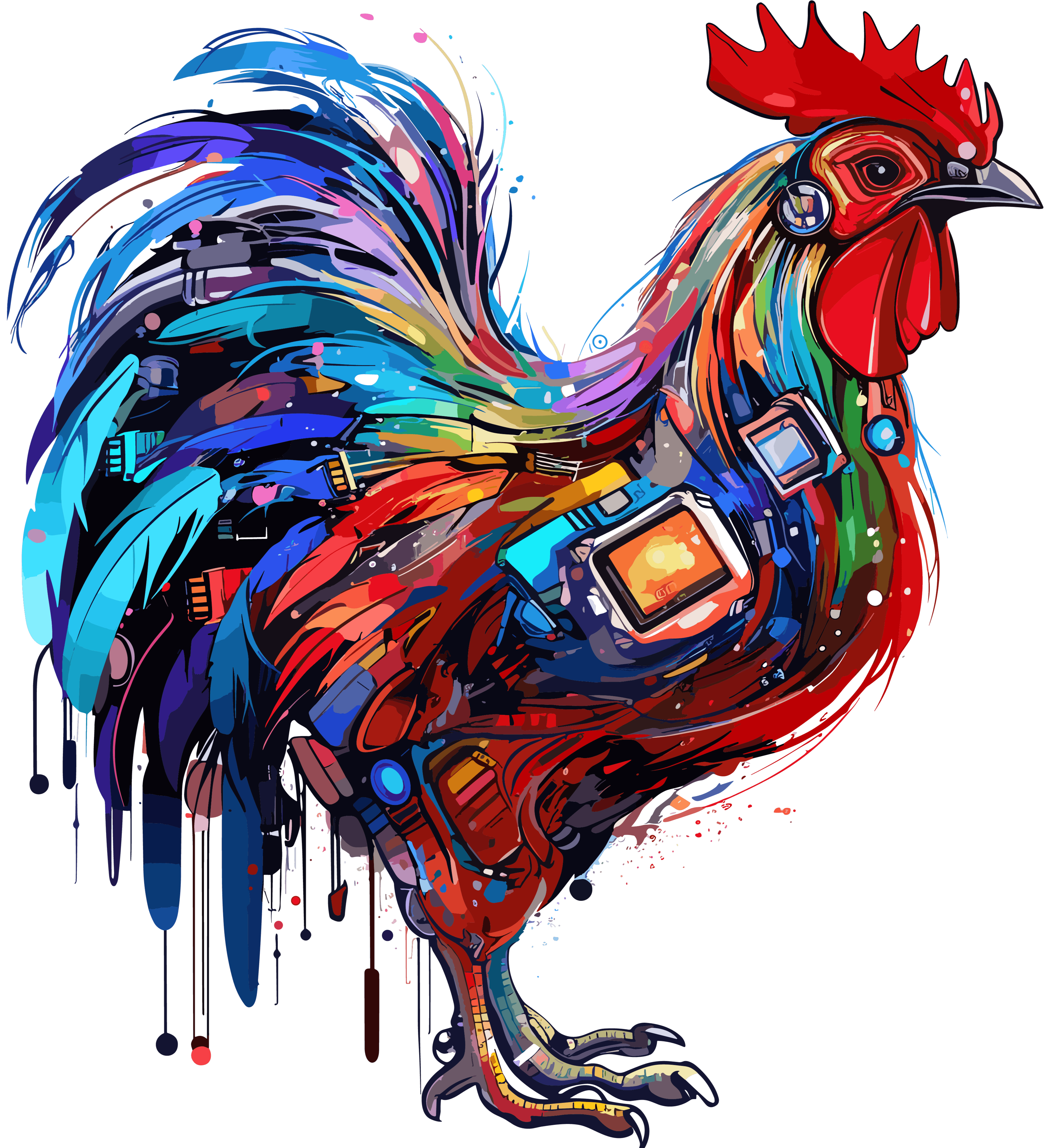 Rooster Color Drip DTF (direct-to-film) Transfer – Twisted Image Transfers