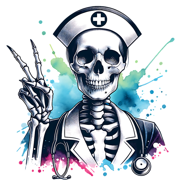 SKELETON NURSE WITH A WATERCOLOR BACKGROUND DTF (direct-to-film ...