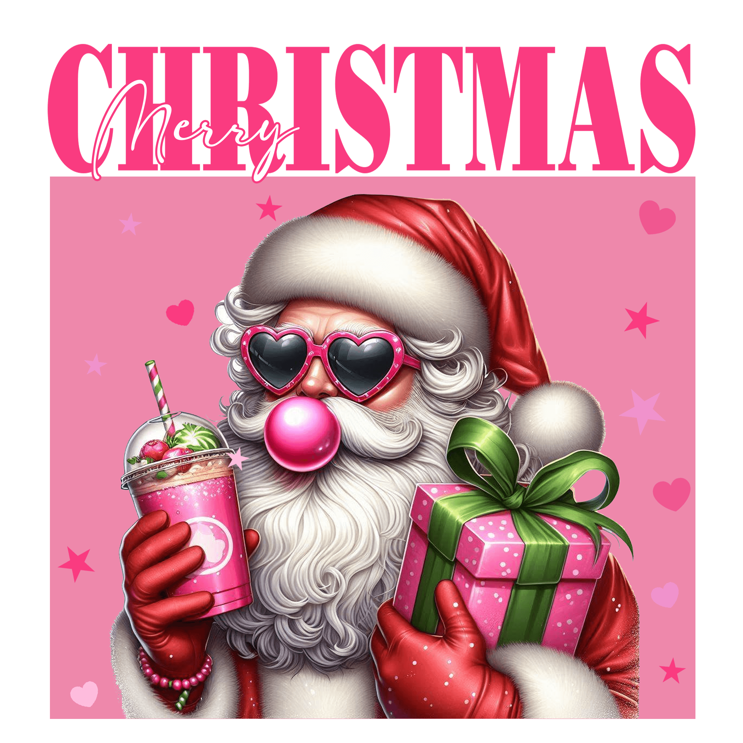 Santa Claus Christmas in Pink With Cup DTF (direct-to-film) Transfer ...