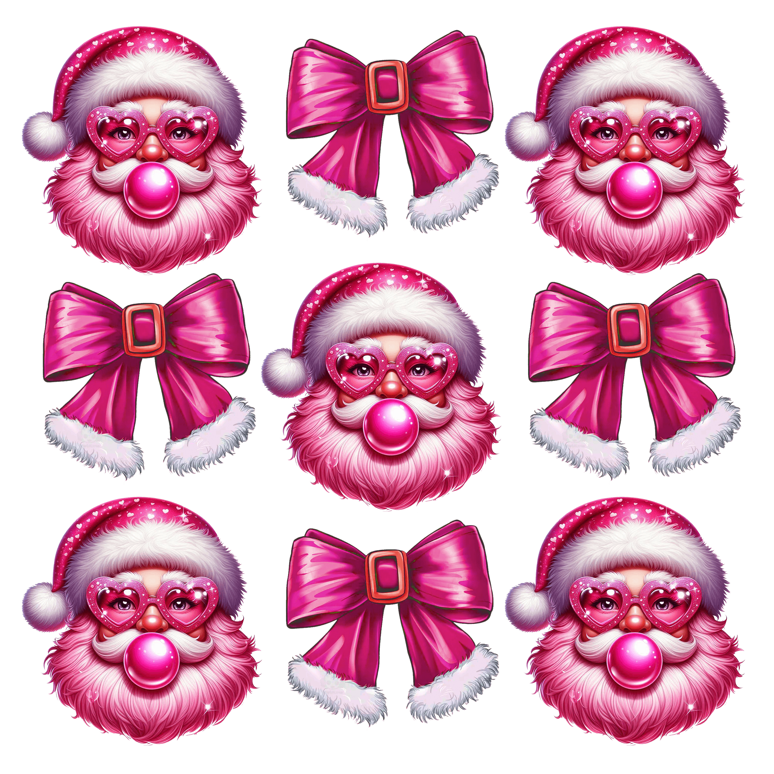 Santa Claus Coquette Bow Stacked Pink DTF (direct-to-film) Transfer ...