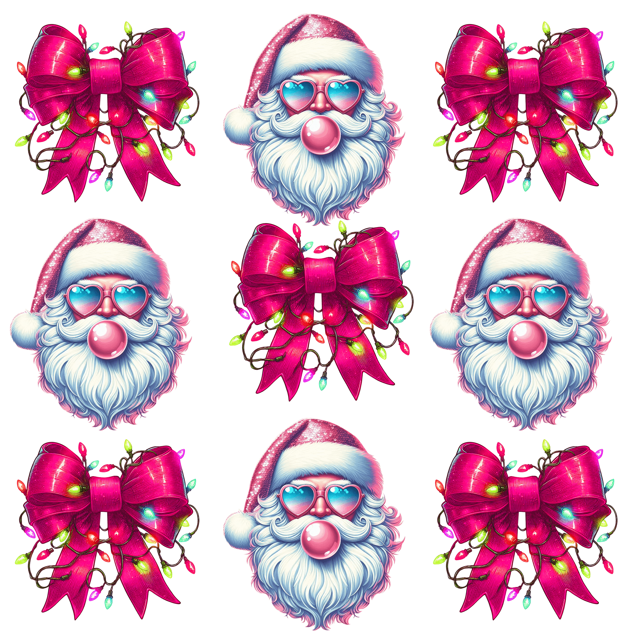 Santa Claus Coquette Bows With Lights DTF (direct-to-film) Transfer ...