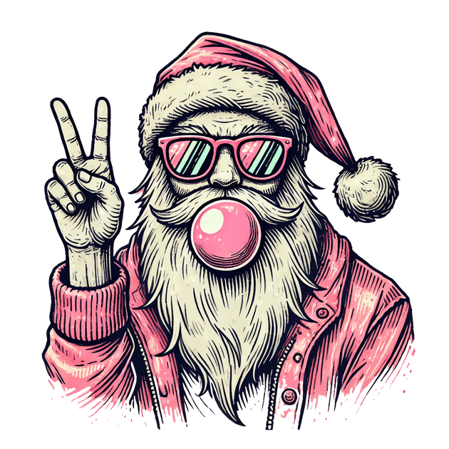 Santa Claus Pink Jacket & Peace Sign DTF (direct-to-film) Transfer ...