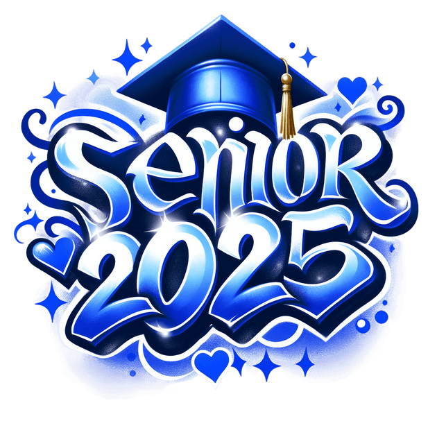 Senior 2025 Airbrush Blue & White DTF (direct-to-film) Transfer ...