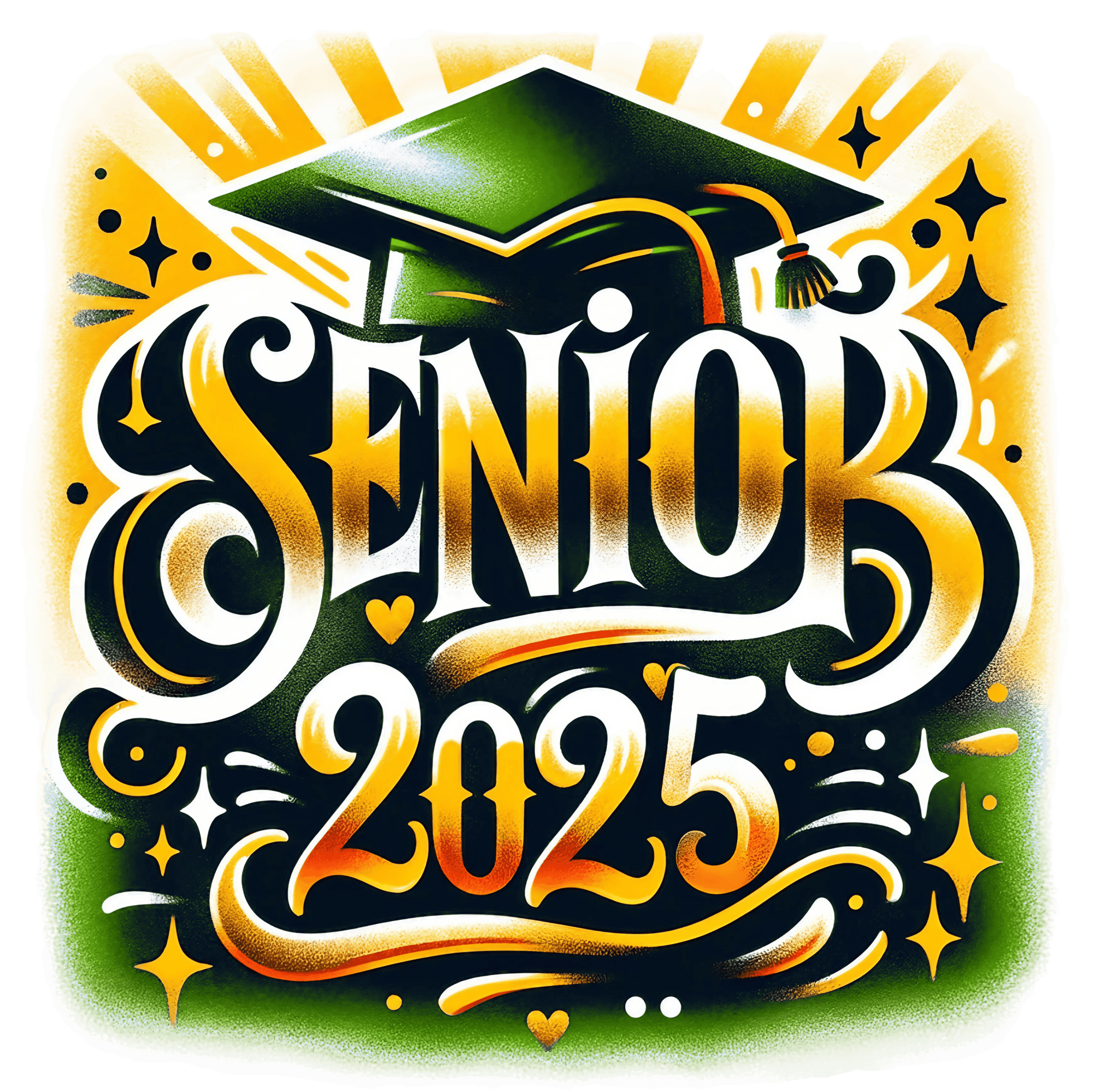 Senior 2025 Airbrushed Gold Green & White DTF (direct-to-film) Transfer ...