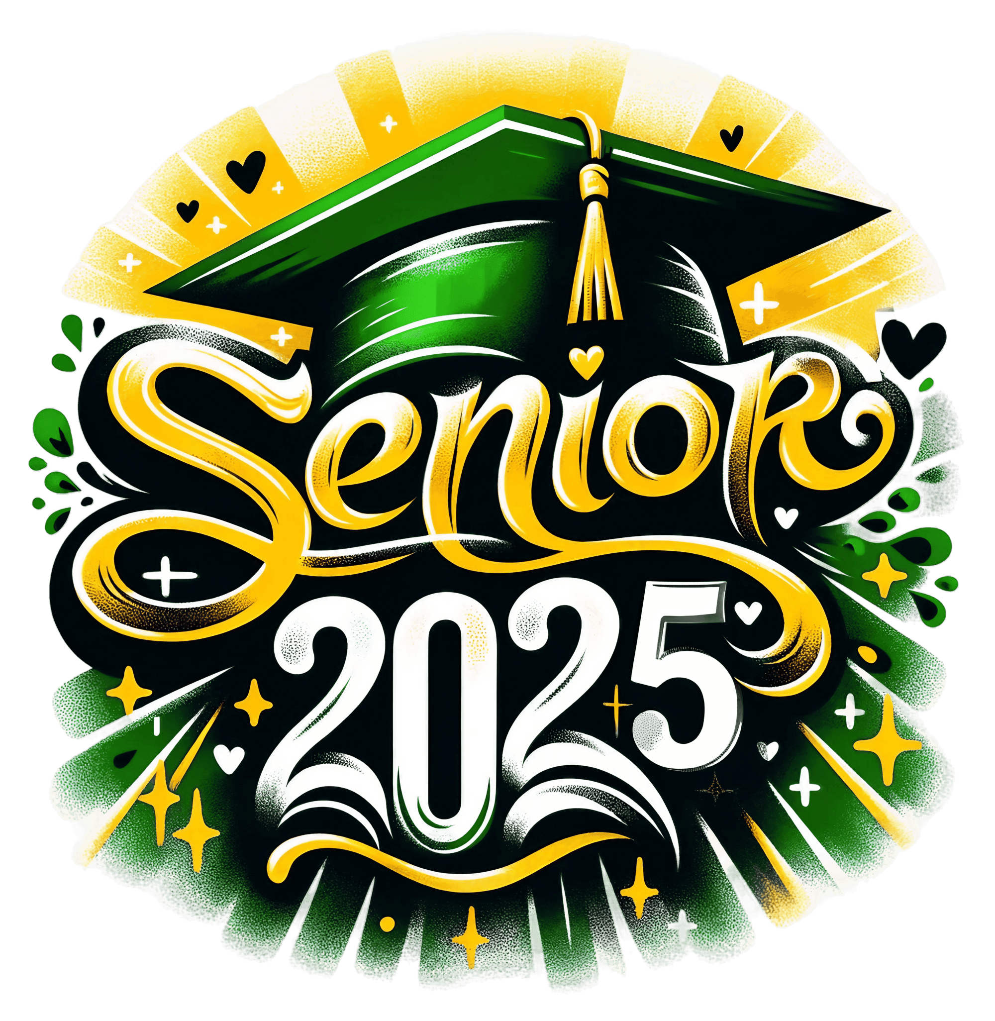 Senior 2025 Airbrushed Gold Green & White(1) DTF (direct-to-film ...