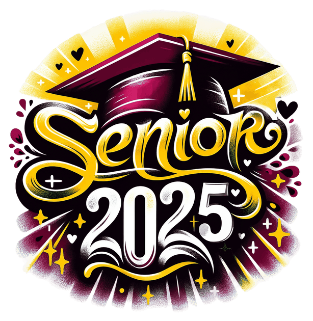 Senior 2025 Airbrushed Gold Maroon & White DTF (direct-to-film ...