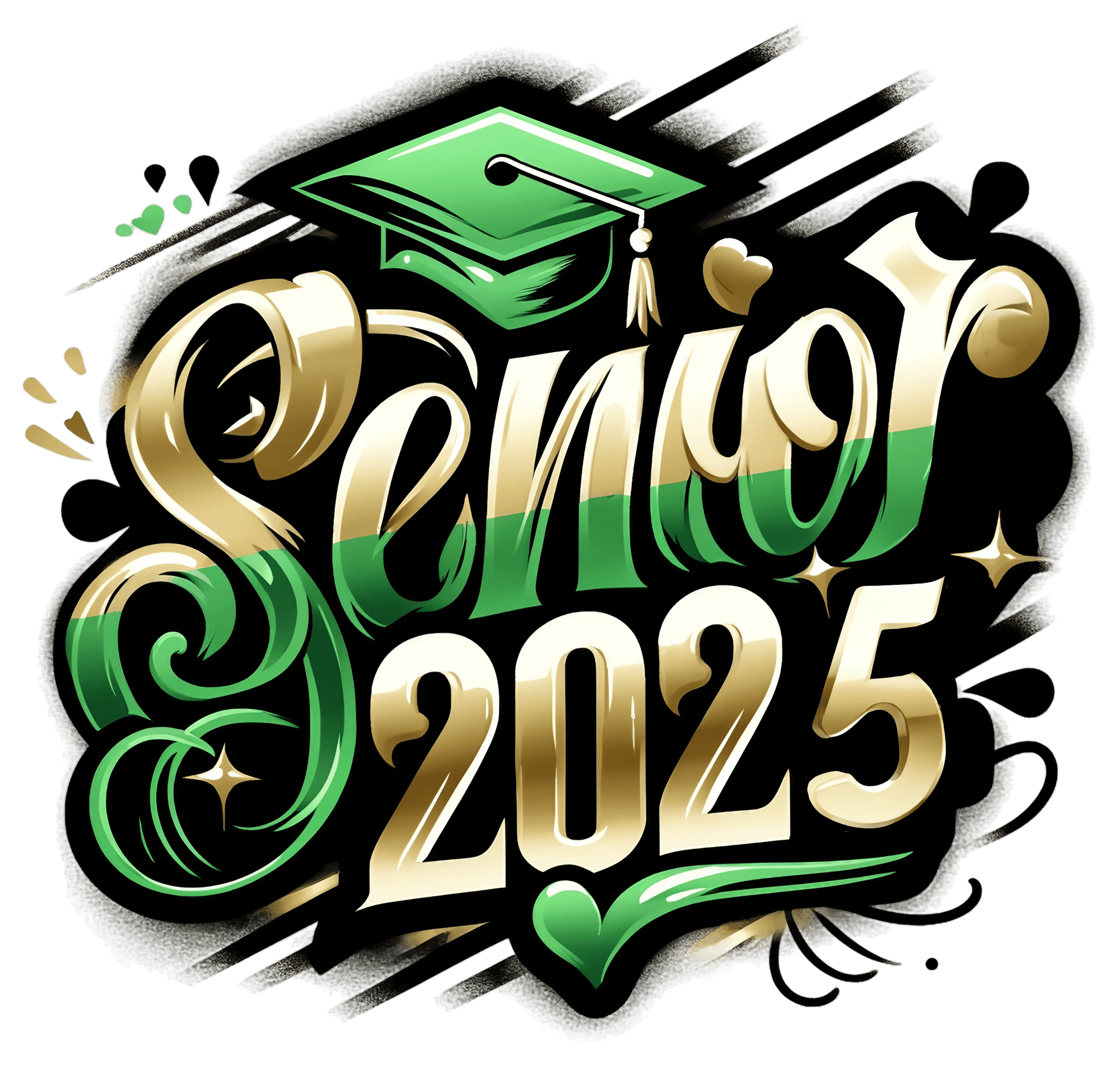 Senior 2025 Airbrushed Gold & Green DTF (direct-to-film) Transfer ...