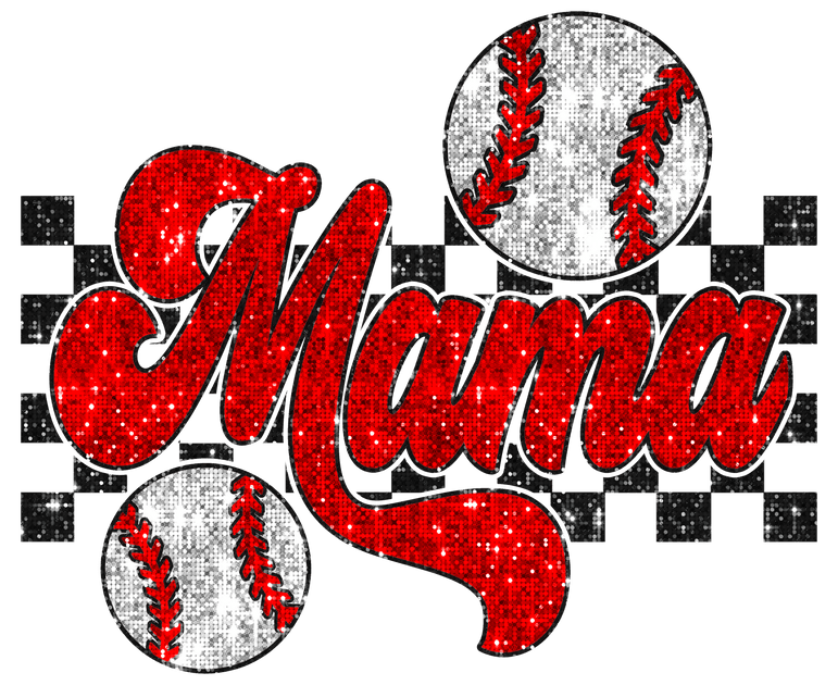 Sequin Checkered Baseball Mama DTF (direct-to-film) Transfer – Twisted ...
