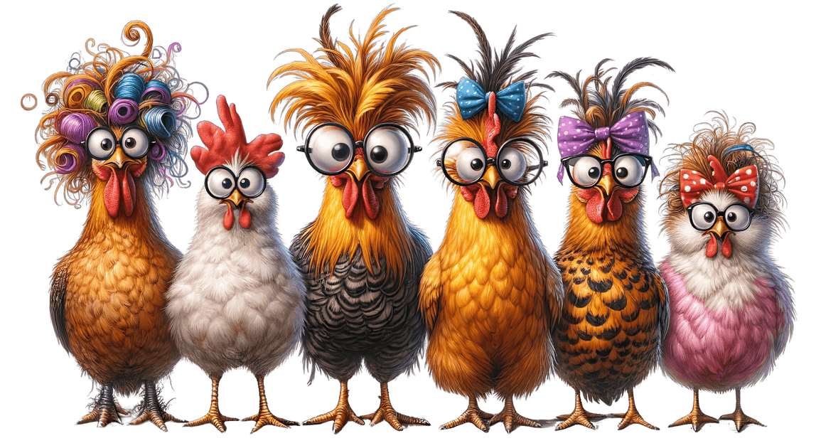 Six Chickens in a Row Three With Bows DTF (direct-to-film) Transfer ...