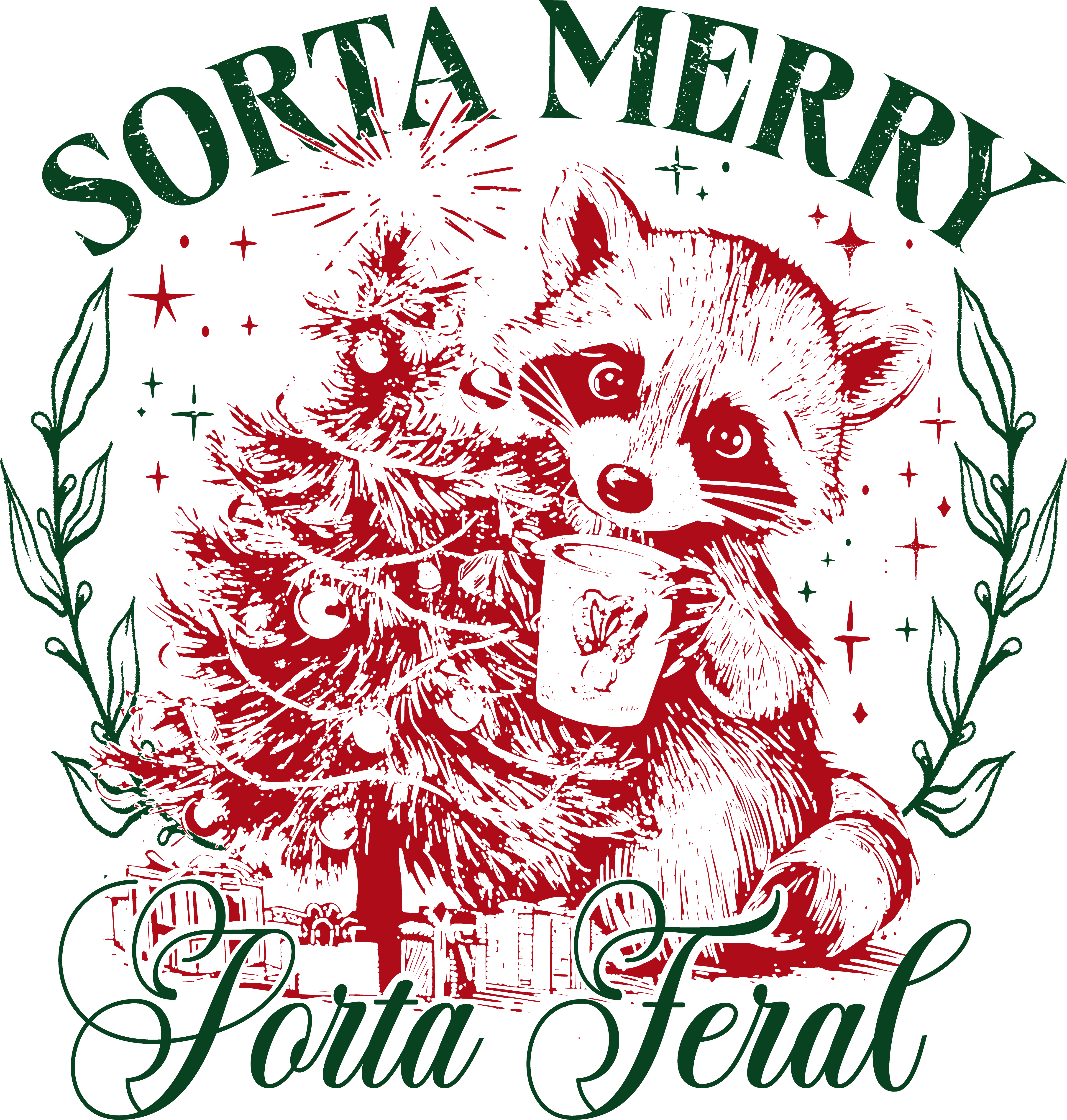 Sorta Merry Sorta Feral Coon and Christmas Tree DTF (direct-to-film ...