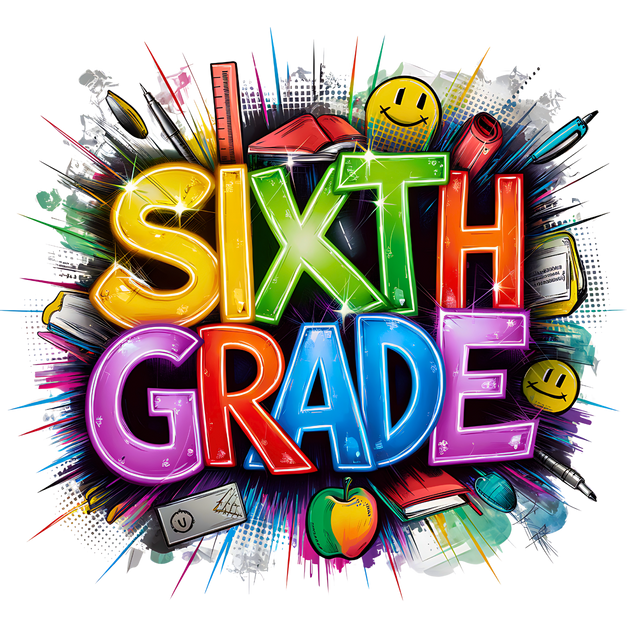 Sparkling Sixth Grade & Yellow Faces DTF (direct-to-film) Transfer ...