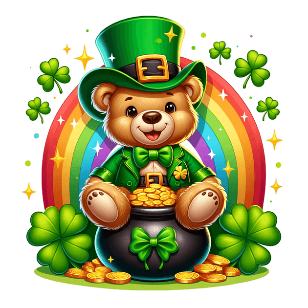 St. Patrick_s Day Bear With Green Bow on Pot DTF (direct-to-film ...