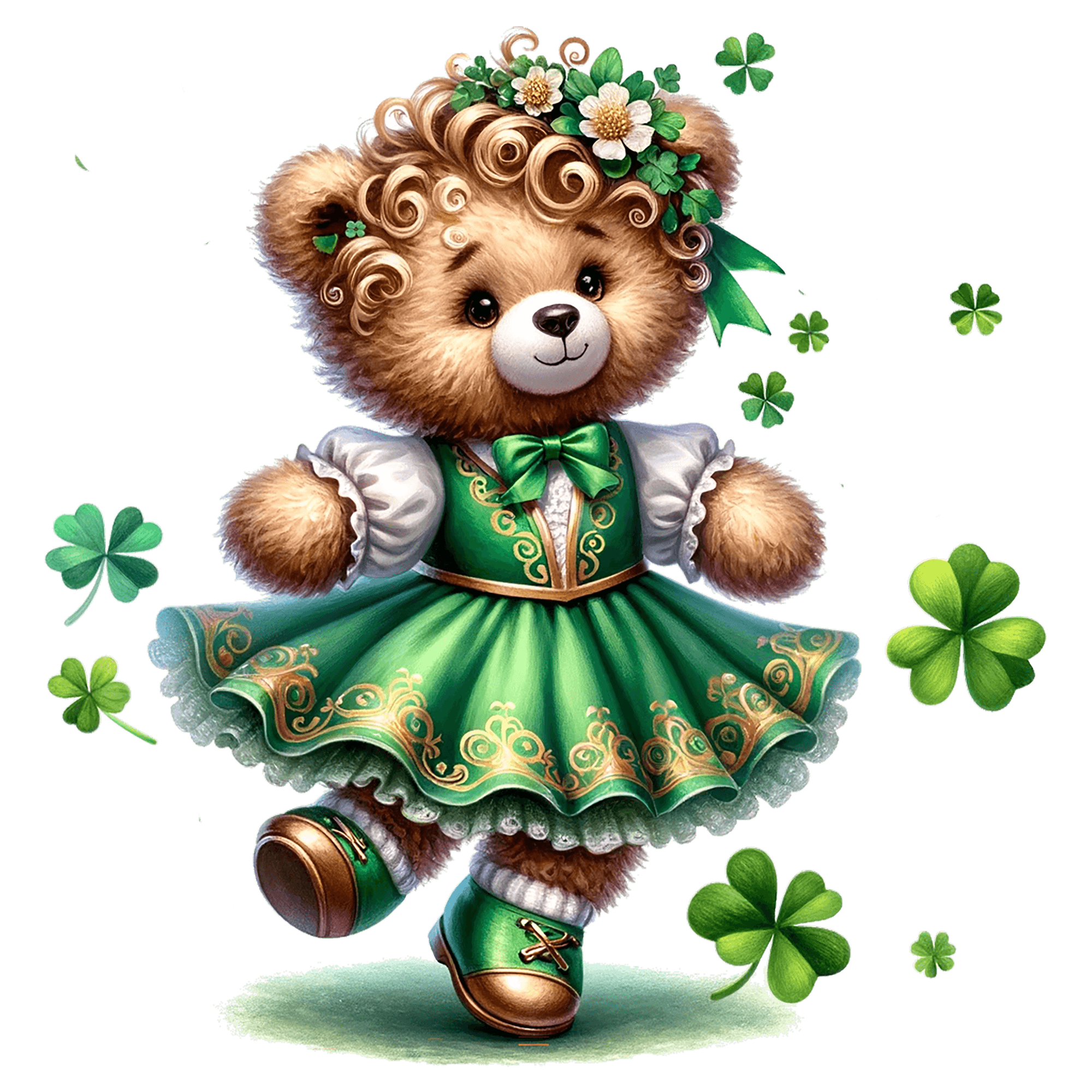 St. Patrick_s Day Bear in Dancing Dress DTF (direct-to-film) Transfer ...