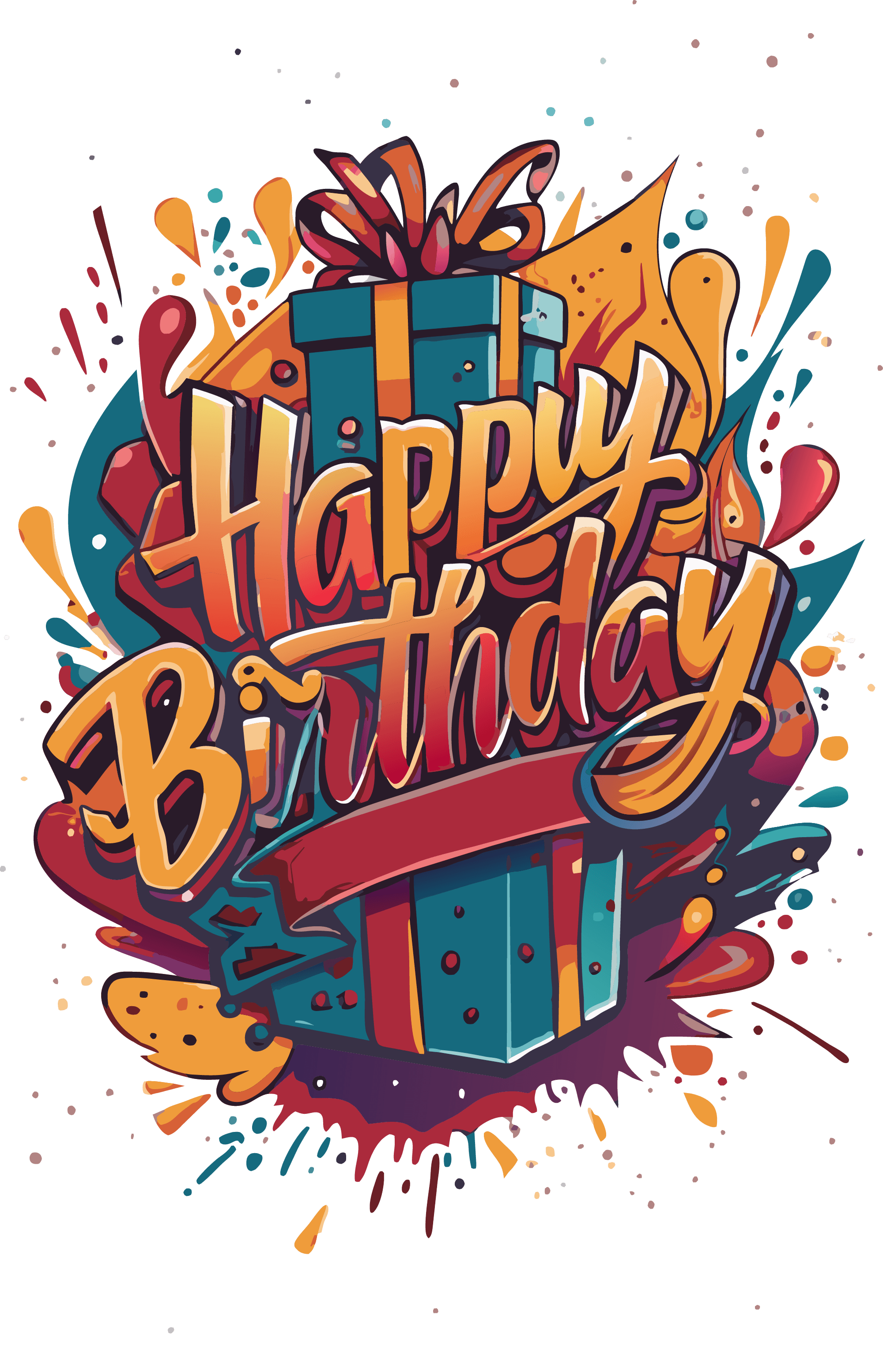 Stacked Gifts Happy Birthday Color Drip DTF (direct-to-film) Transfer ...