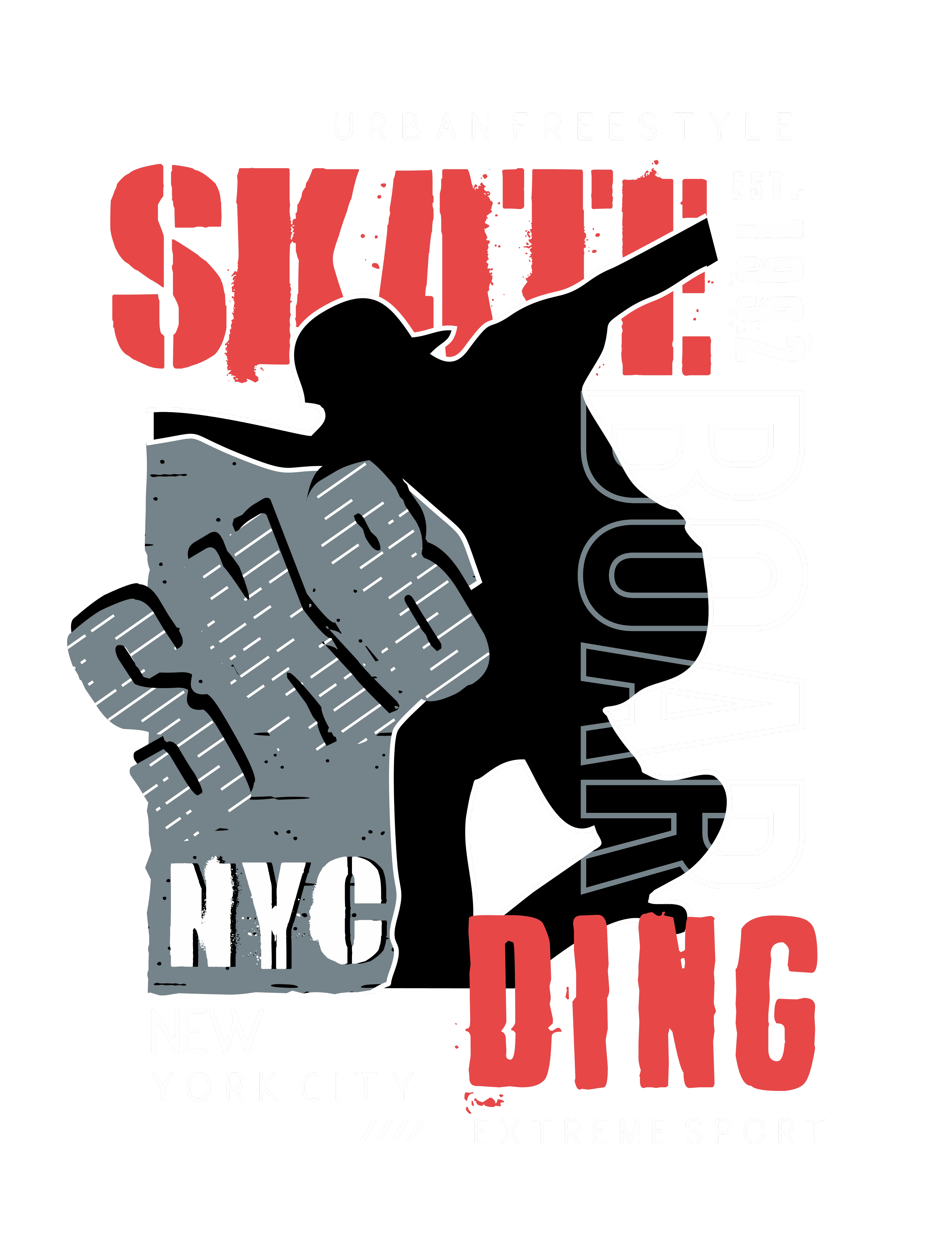 Street Wear SK8 NYC With Black Silhouette DTF (direct-to-film) Transfer ...