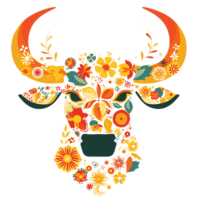 Taurus Orange Floral Bull DTF (direct-to-film) Transfer – Twisted Image ...
