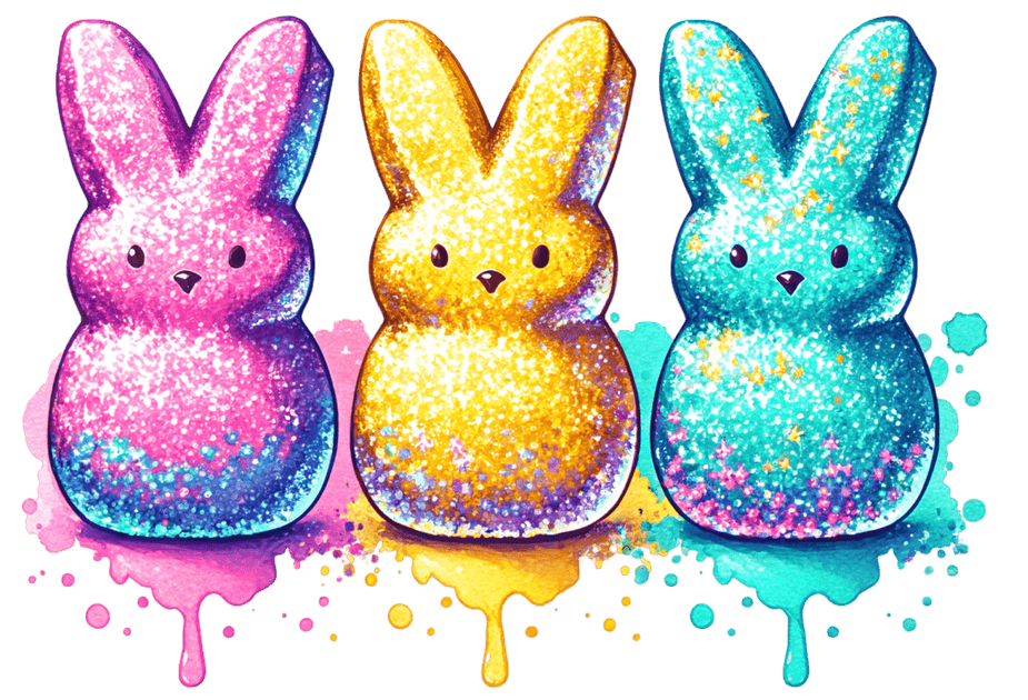 Trio Of Glitter Peeps Pink Yellow Mint DTF (direct to film) Transfer ...