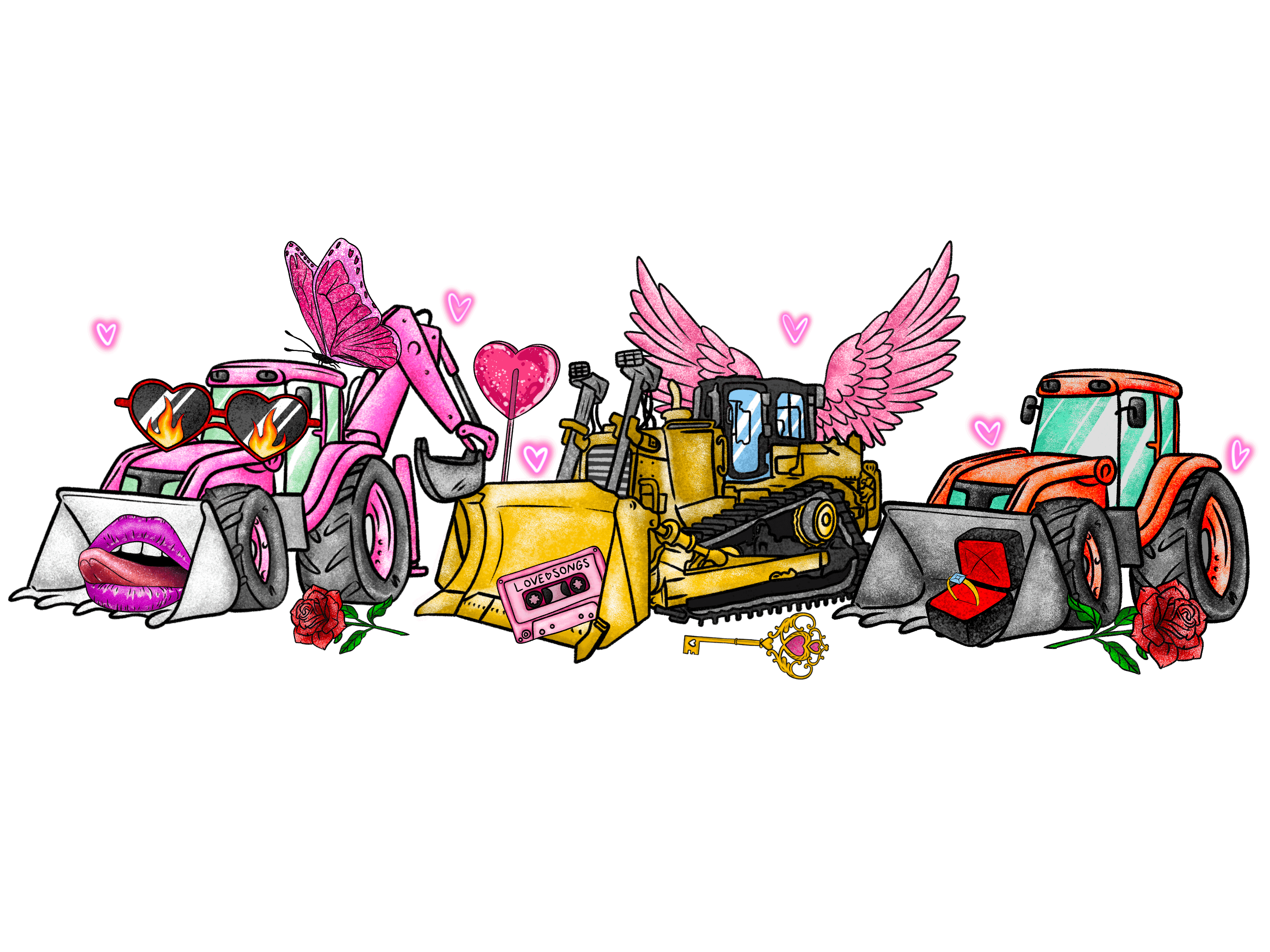 Trio Of Tractors With Angel Wings DTF (direct-to-film) Transfer ...