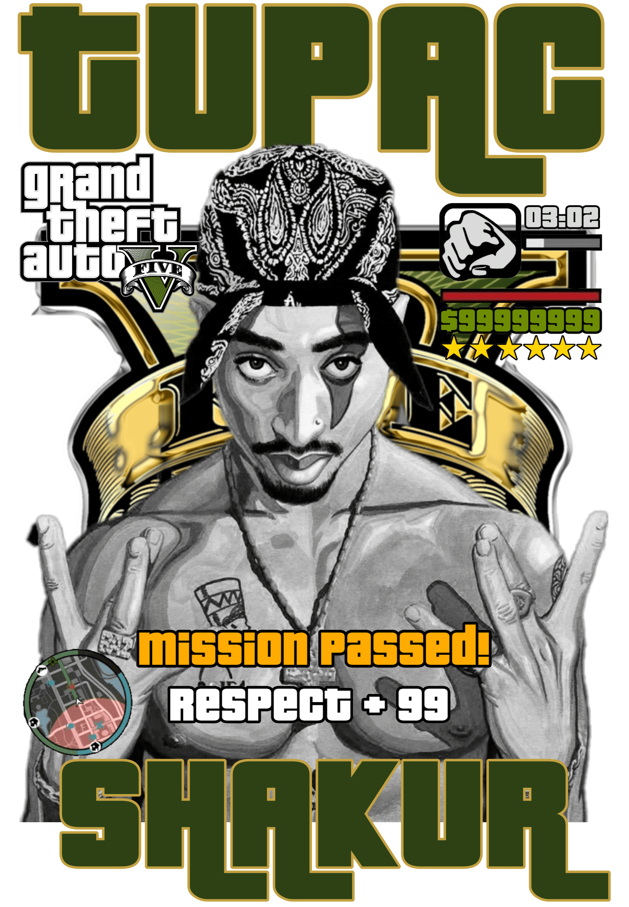 Tupac Shakur Grand Theft Mission Passed 99 DTF (direct-to-film ...