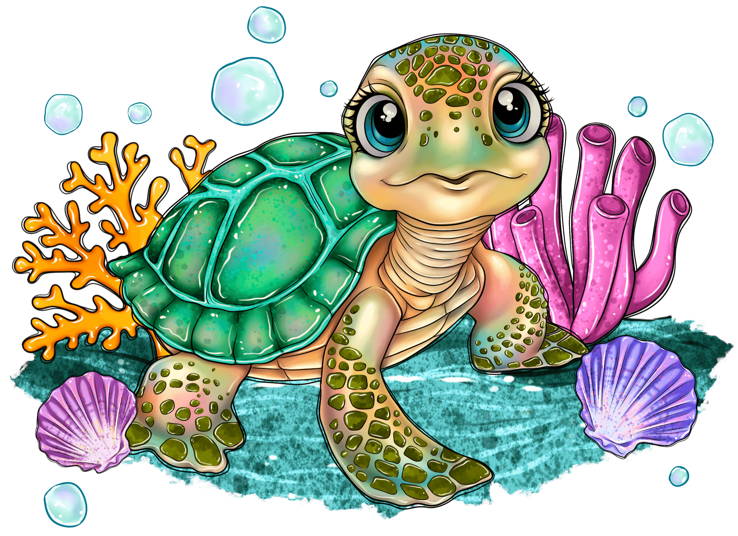 Cartoon Sea Turtle DTF (direct-to-film) Transfer – Twisted Image Transfers