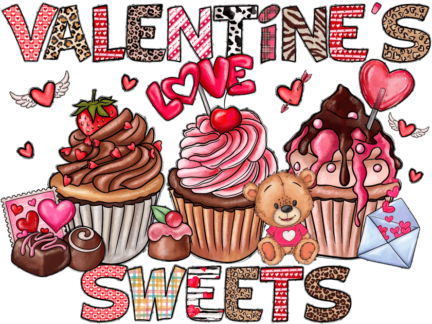 Valentine Love Sweets With Trio Of Cupcakes DTF (direct-to-film ...