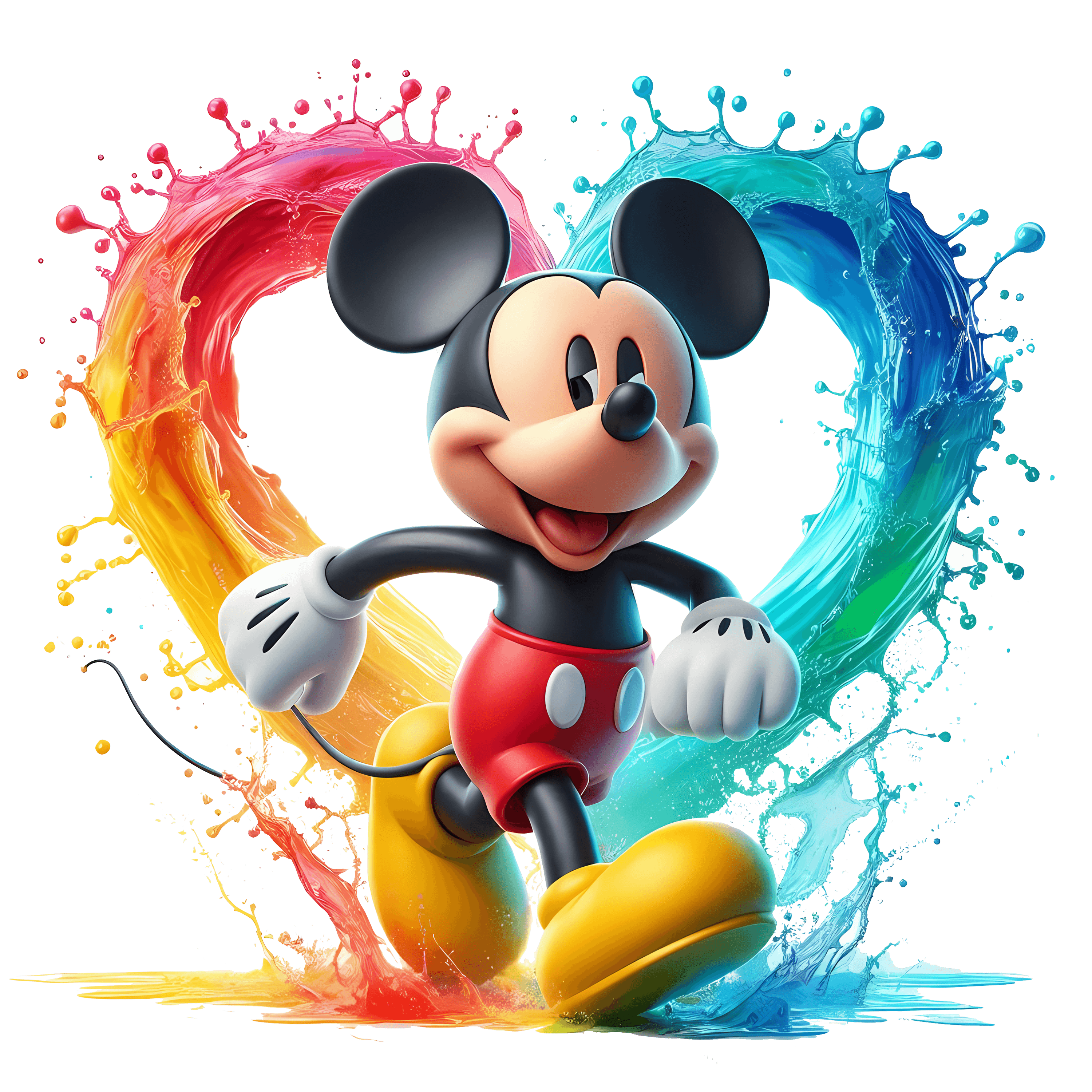 Walking Mickey & Color Drip Heart DTF (direct-to-film) Transfer ...