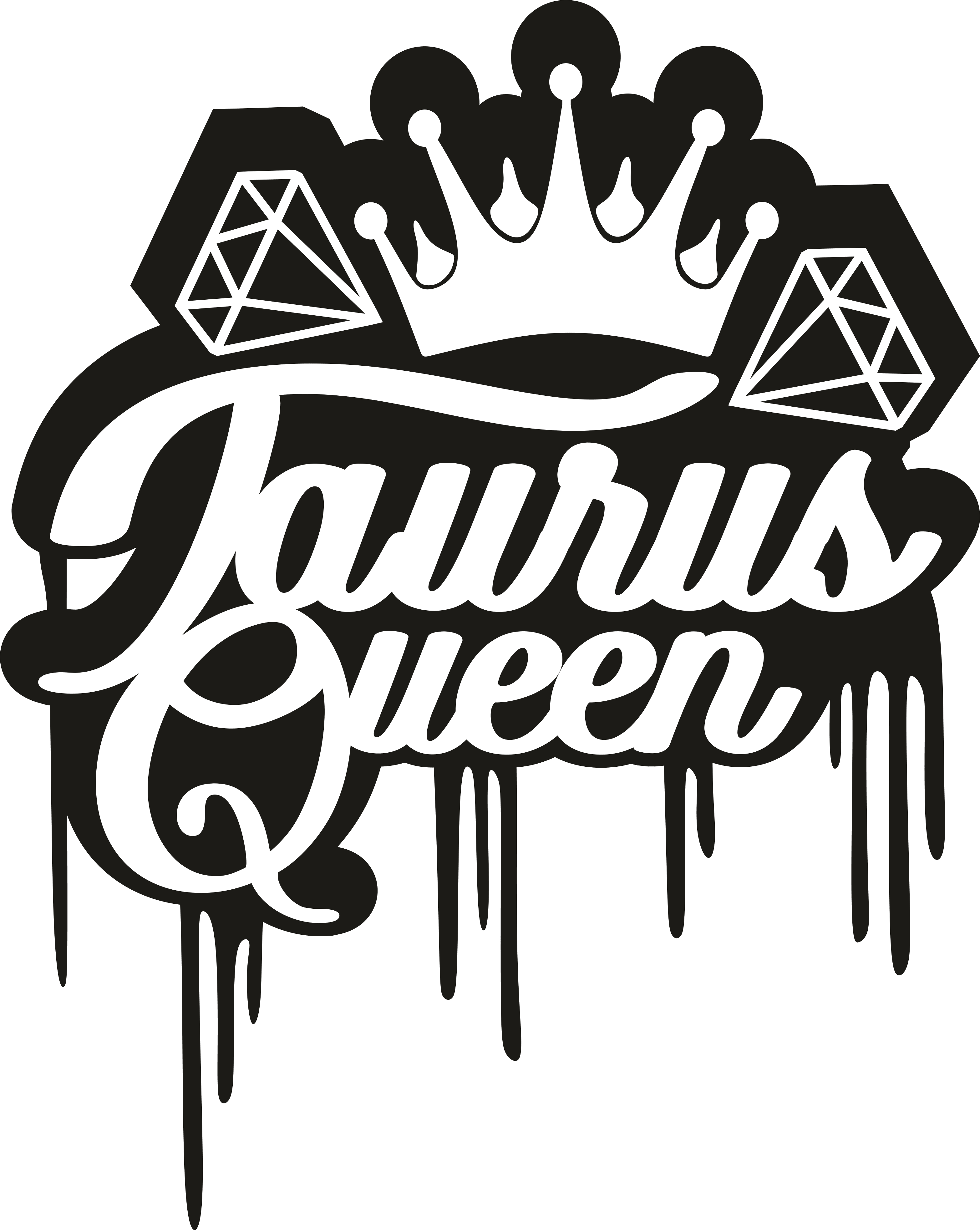 White Font Taurus Queen Color Drip DTF (direct-to-film) Transfer ...