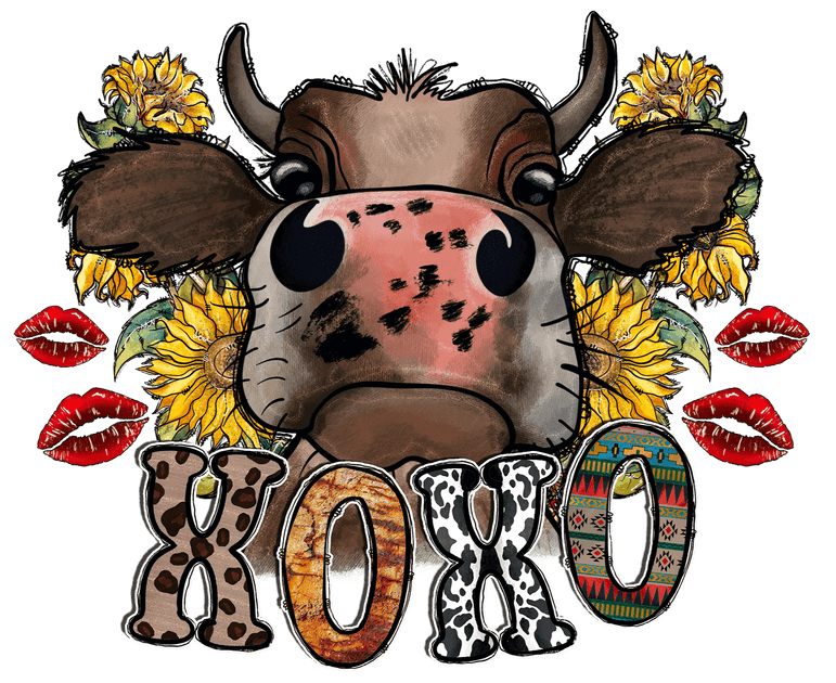 XOXO With Cow Sunflowers And Kisses DTF (direct-to-film) Transfer ...