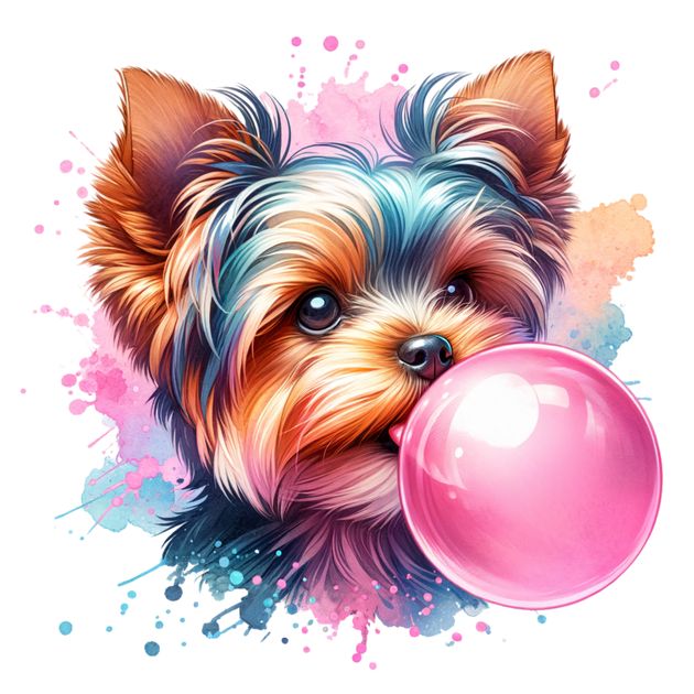 YORKIE BLOWING A BUBBLE 2 DTF (direct-to-film) Transfer – Twisted Image ...