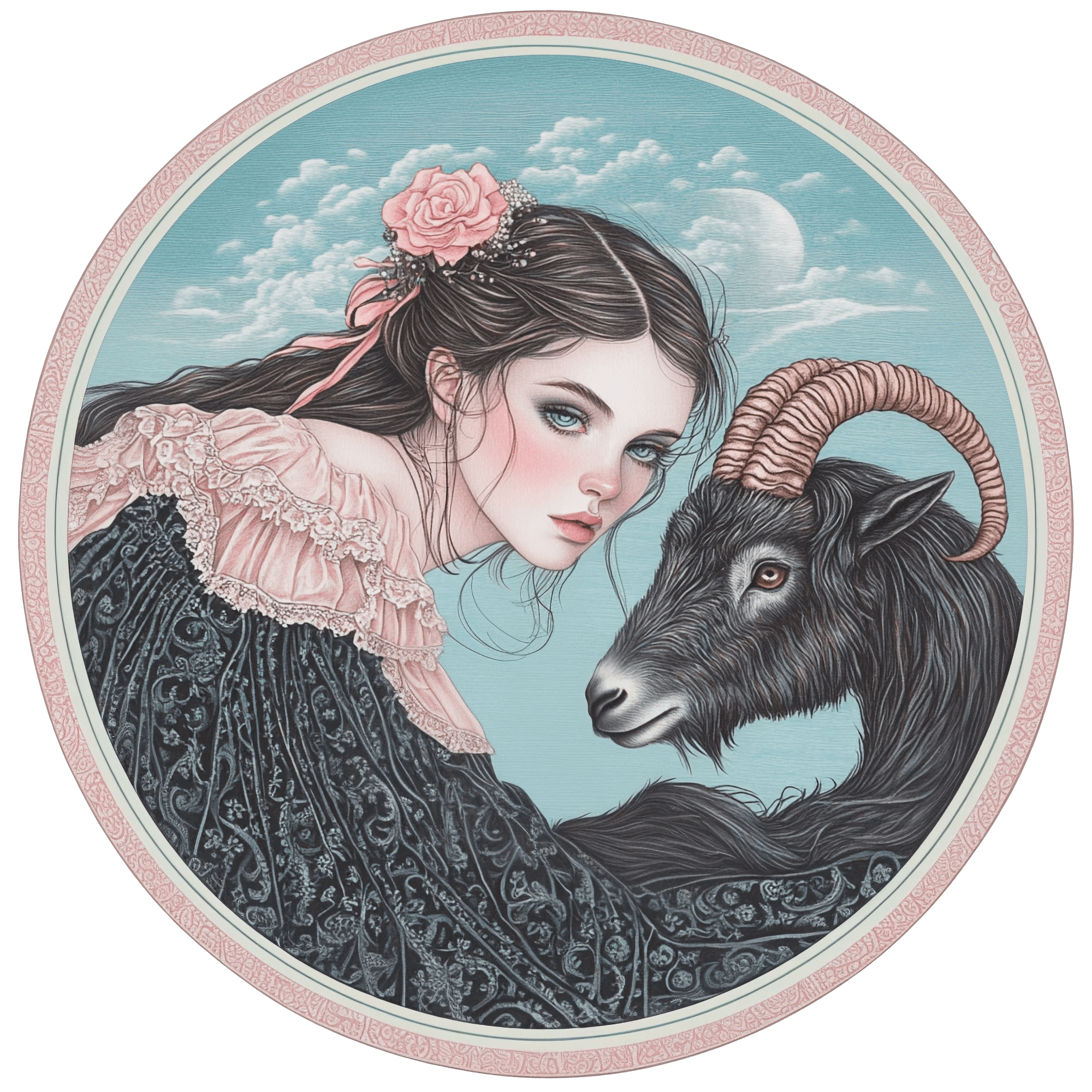 Zodiac Lady & Goat Capricorn DTF (direct-to-film) Transfer – Twisted ...