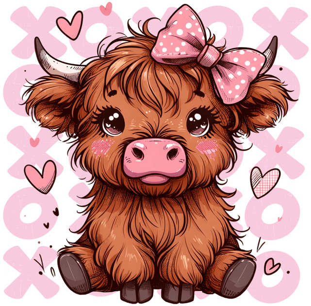 Baby Pink Highland Cow Valentines Day XOXO DTF (direct-to-film ...