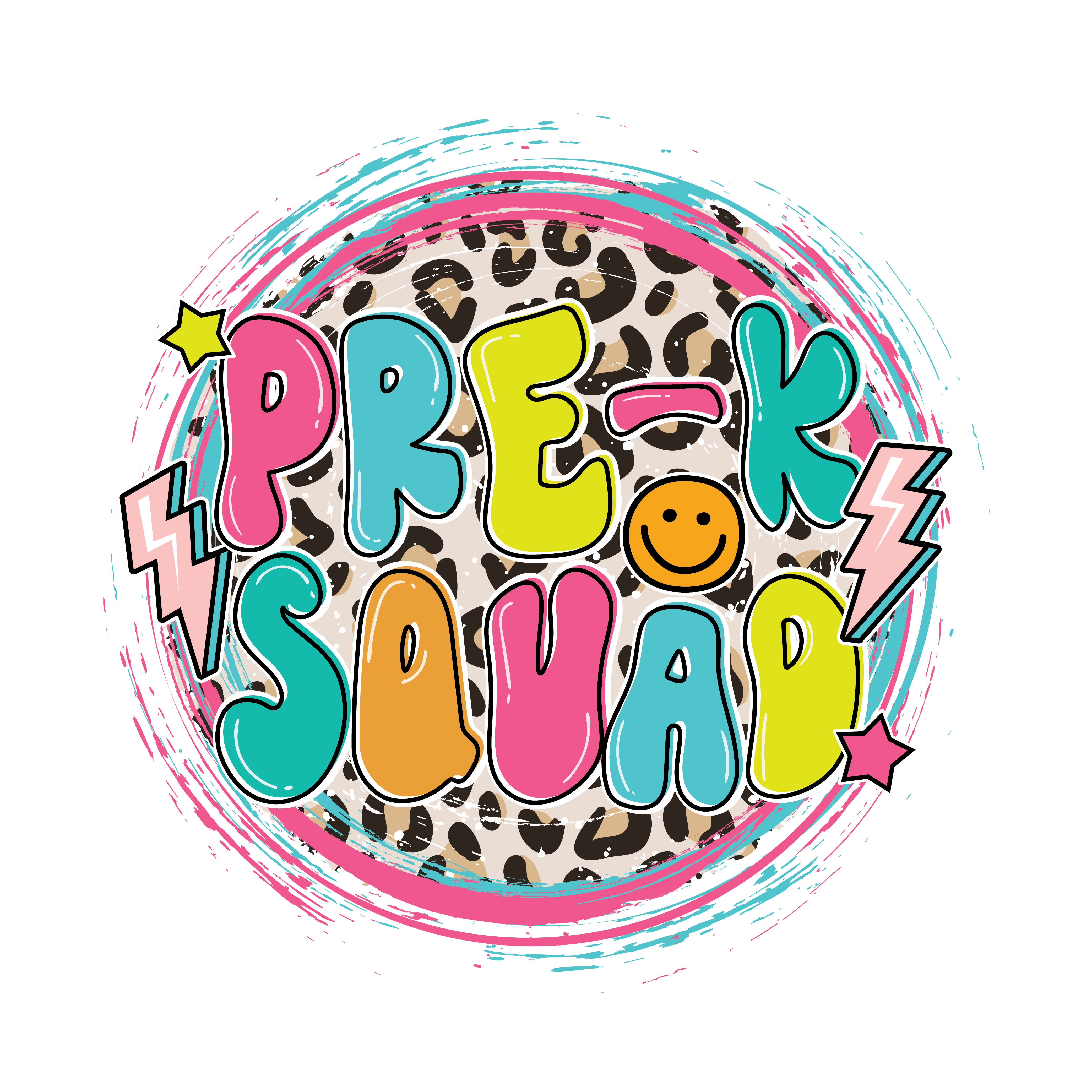 Retro Pre-K Squad with Leopard Print Background DTF (direct-to-film ...