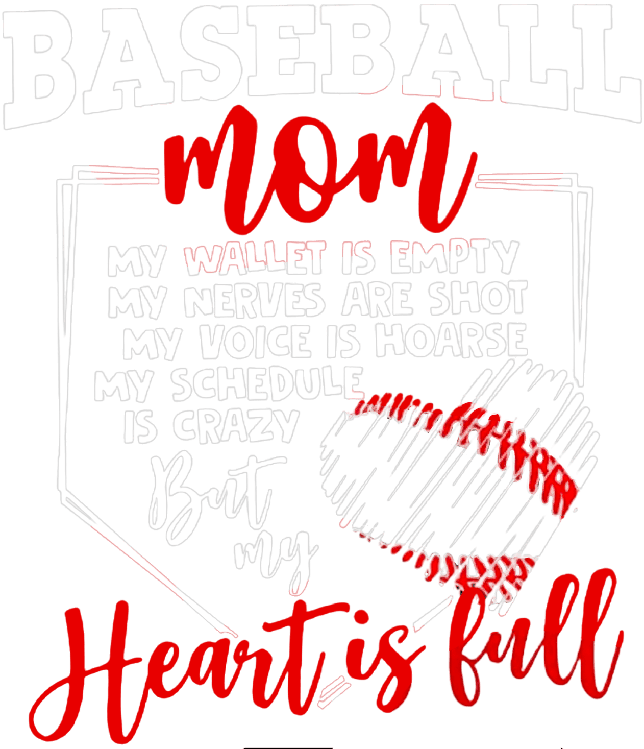 Sports/Mom (Baseball Mom Heart is Full) DTF (direct-to-film) Transfer ...