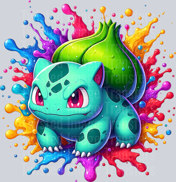 Angry Little Bulbasaur Color Drip DTF (direct-to-film) Transfer ...