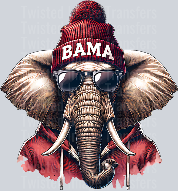 Elephant In Red Hoodie & Bama Cap DTF (direct-to-film) Transfers ...