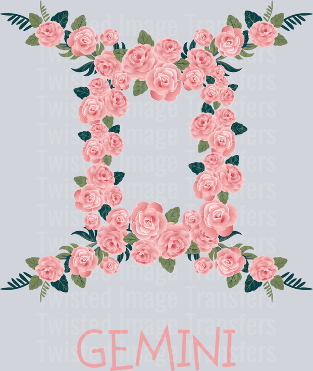 Gemini Symbol in Pink Flowers – Twisted Image Transfers