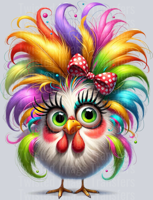 Fancy Rainbow Chicken With Lashes – Twisted Image Transfers