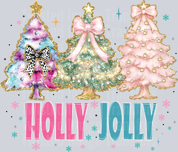 Holly Jolly Three Trees Trimmed In Gold DTF (direct-to-film) Transfers ...