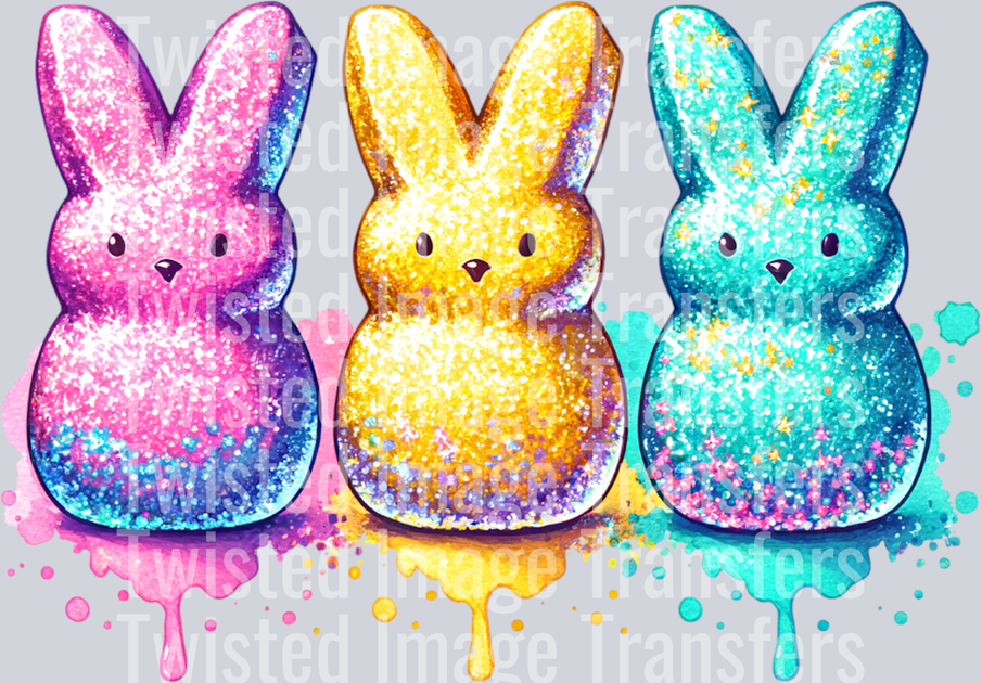 Trio Of Glitter Peeps Pink Yellow Mint Colordrip DTF (direct-to-film ...
