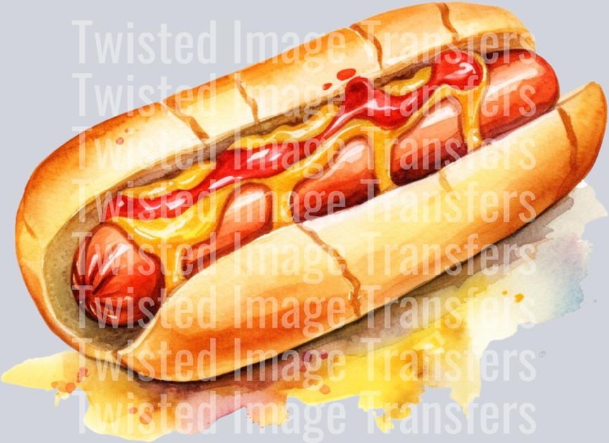 All American Hot Dog With Ketchup And Mustard DTF (direct-to-film ...