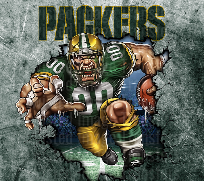 Green Bay Packers With Animated Football Player 20 oz Skinny Straight ...