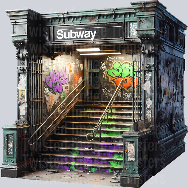 Color Drip Subway Entrance Drenched in Graffiti DTF (direct-to-film ...