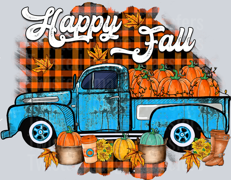 Happy Fall Blue Truck DTF (direct-to-film) Transfer – Twisted Image ...